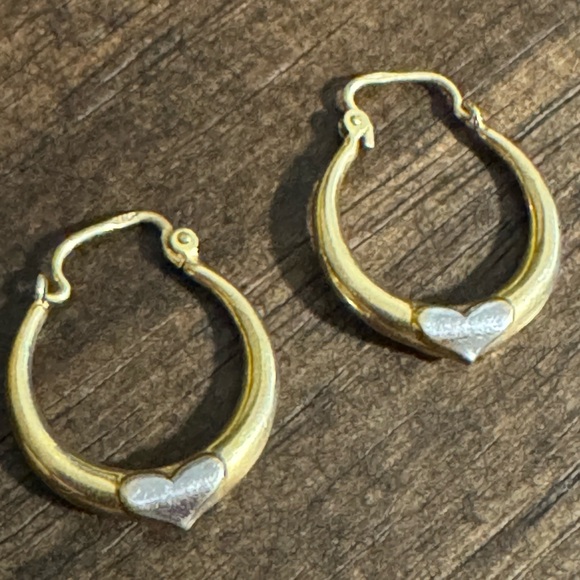 Jewelry | Euc 18k Yellow White Gold Heart Hoop Earrings | Poshmark